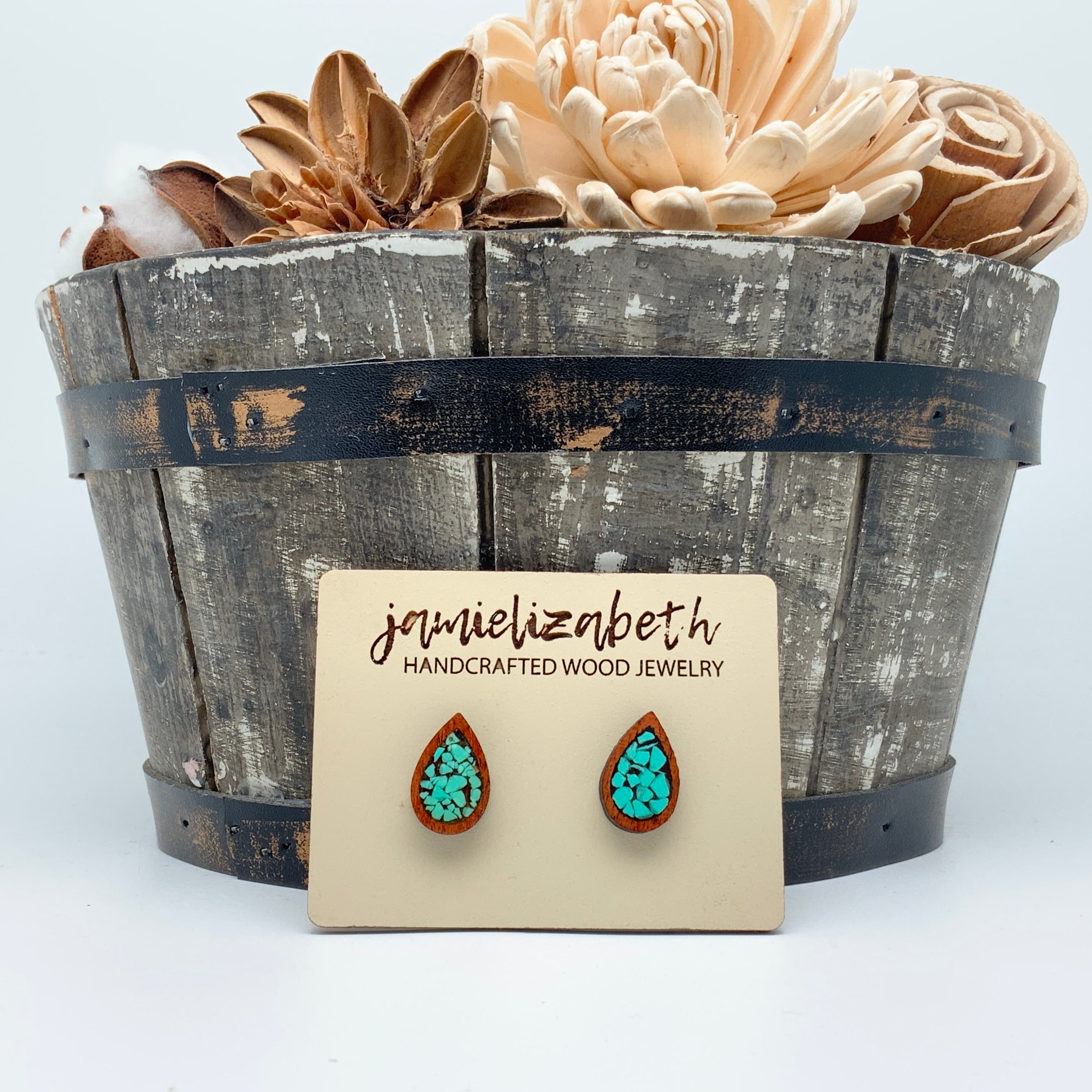 Limited 48 - Stud - Turquoise in Mesquite Teardrop – Jamielizabeth