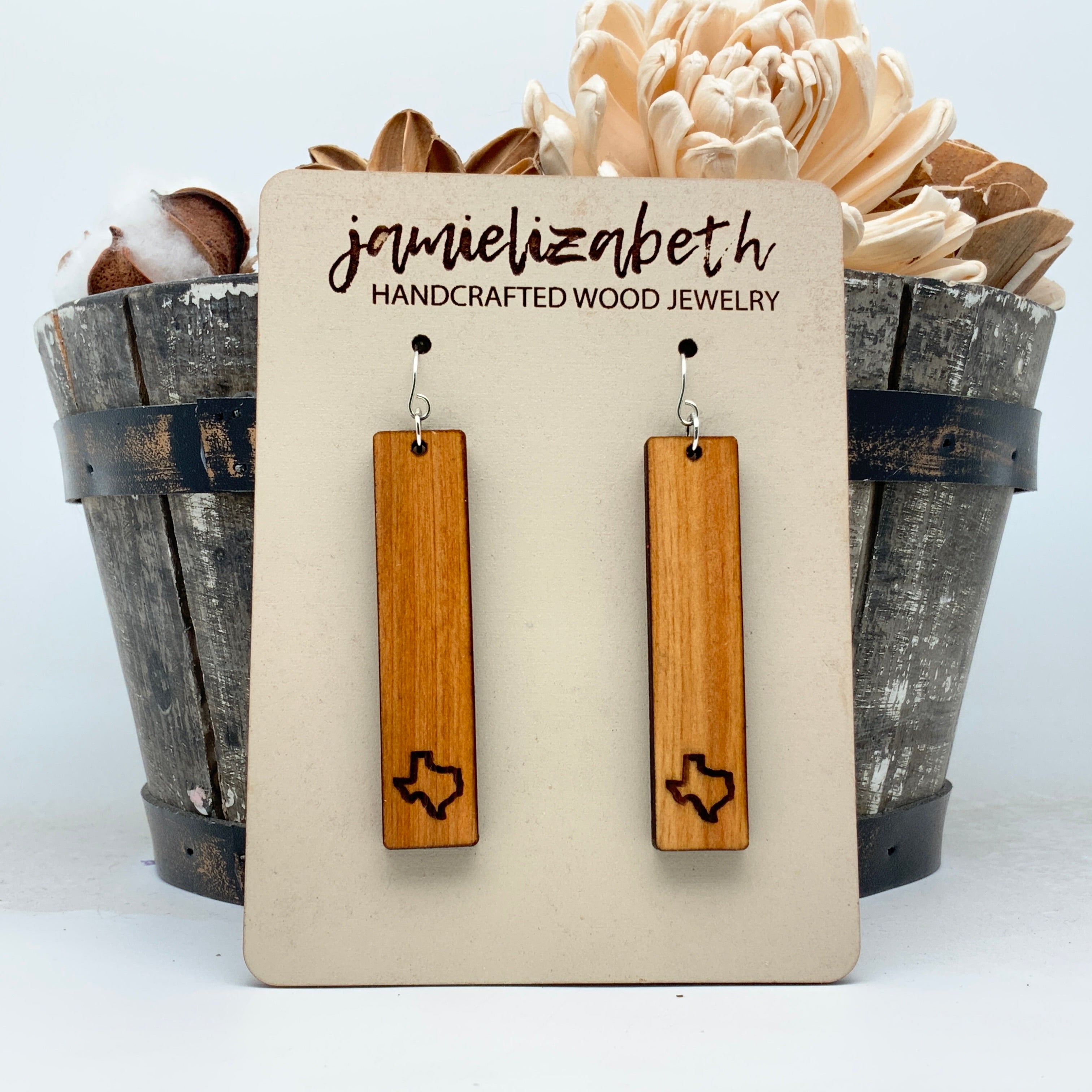Salvaged Guadalupe River Cypress Wood - Texas - Bar Earrings ...