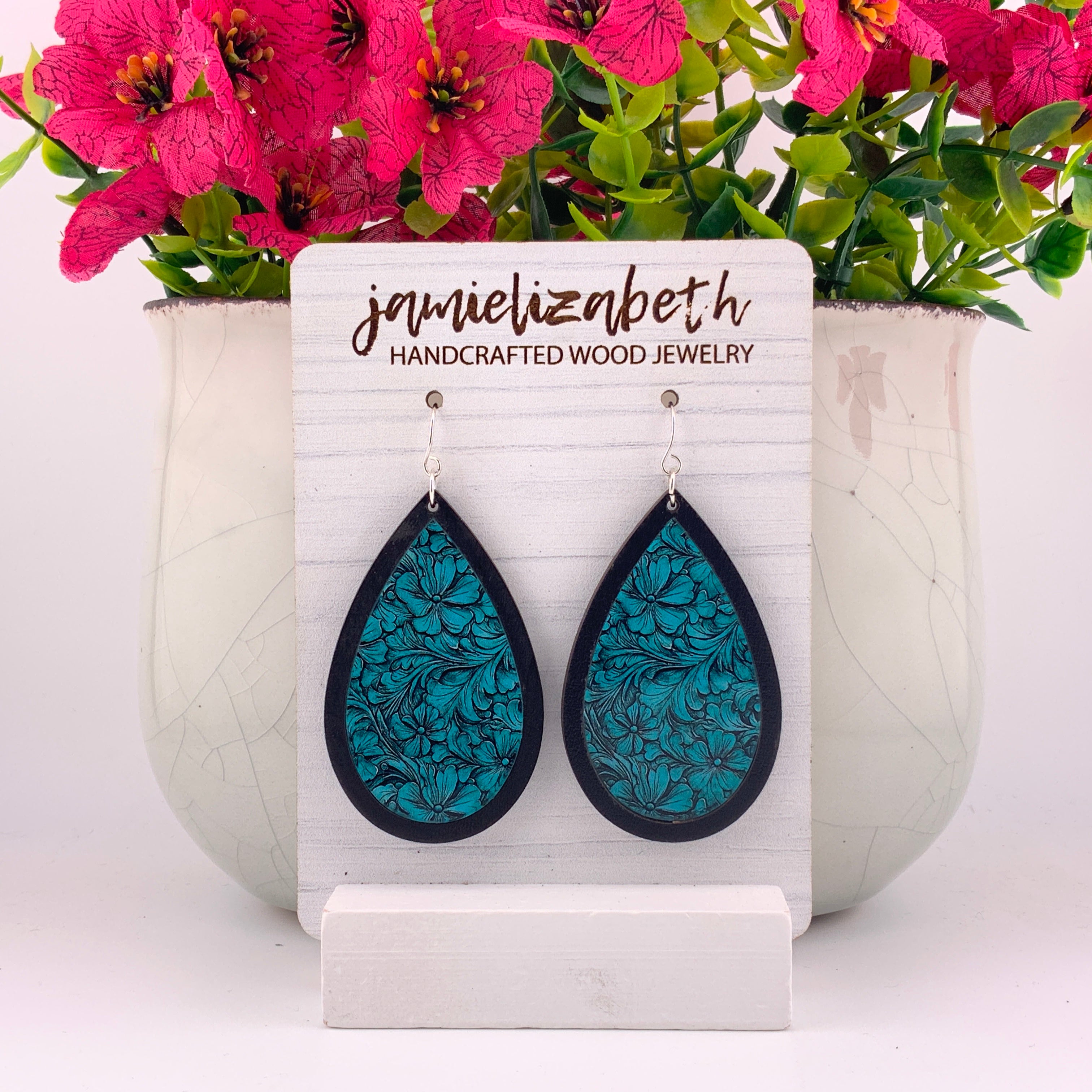 Turquoise Tooled Acrylic - Earrings – Jamielizabeth