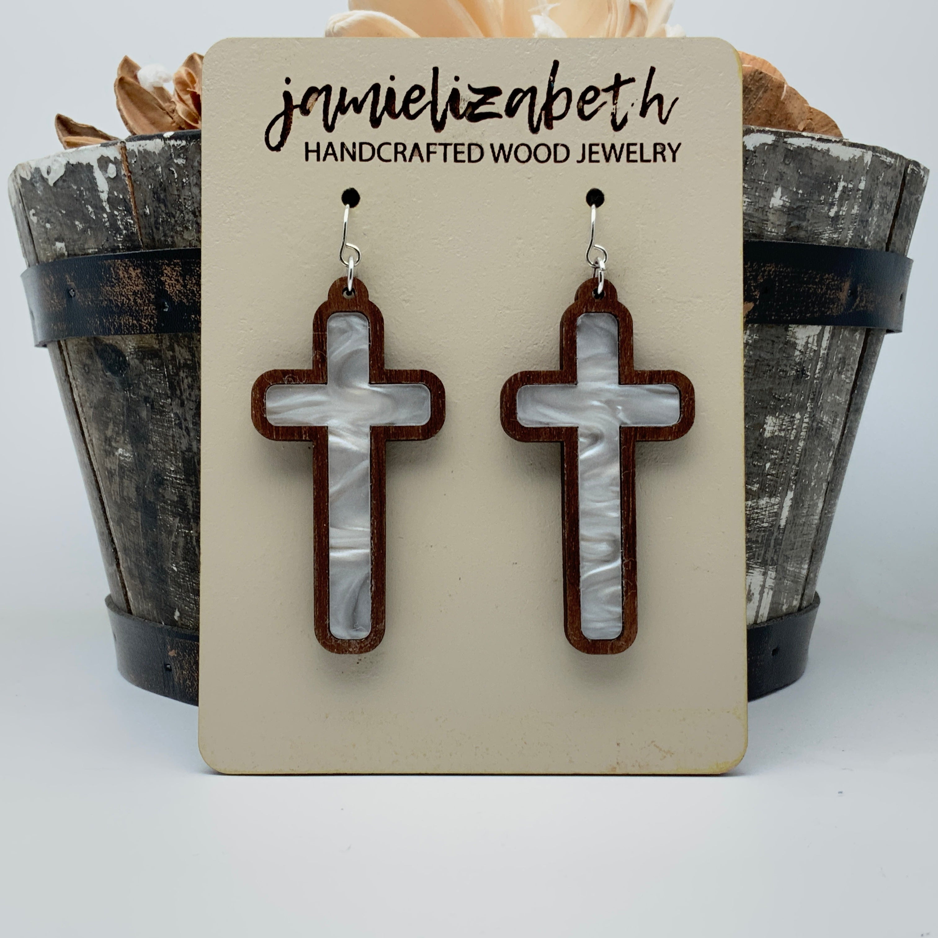 Pearl White - Tall Cross Earrings (Vault) – Jamielizabeth